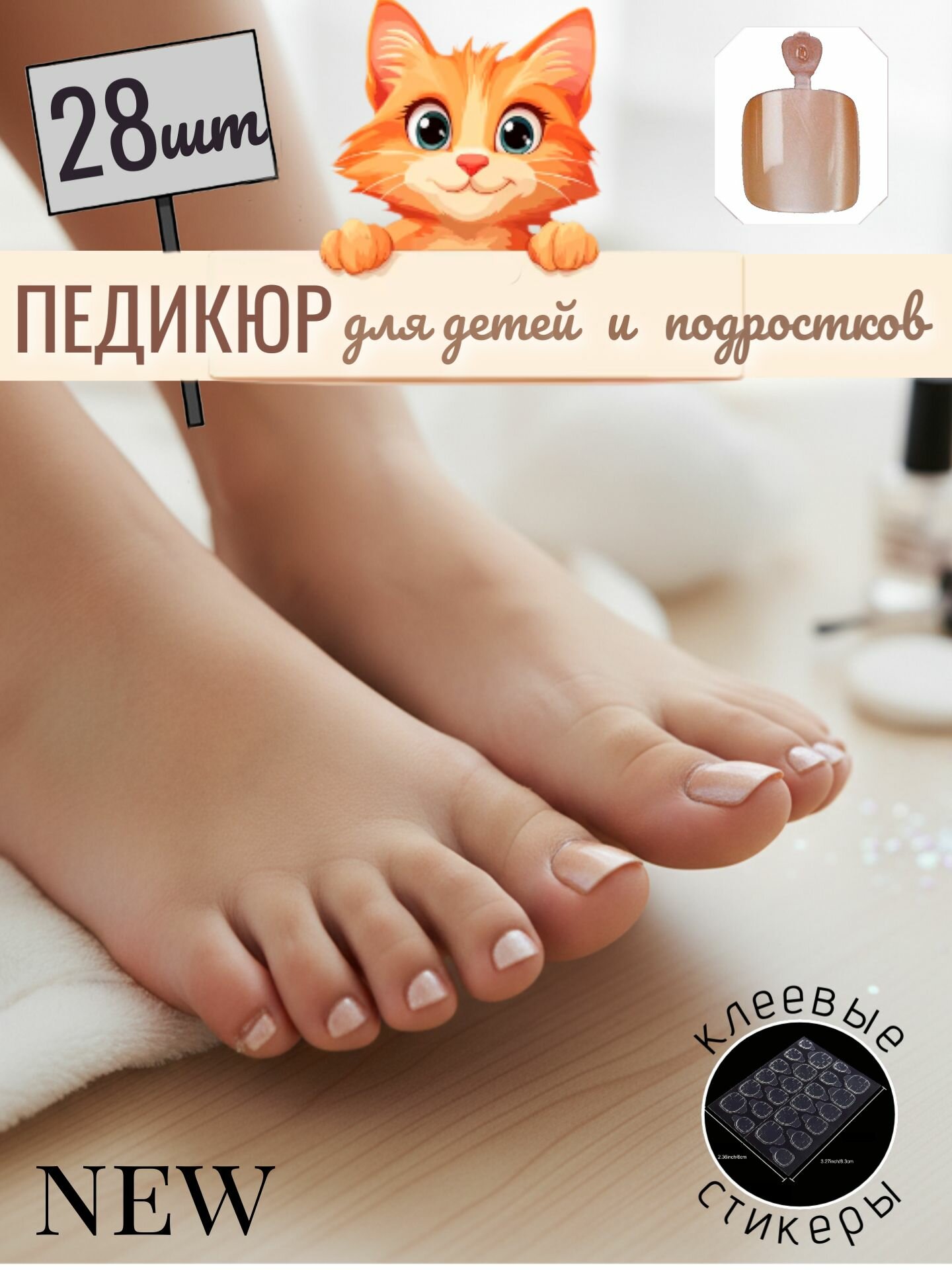 Накладные ногти детские 28шт. Педикюр для детей и подростков.