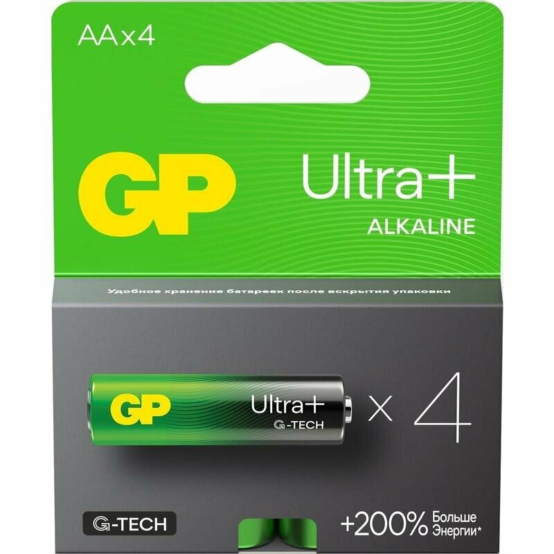 Батарейка GP Ultra+ Alkaline LR6 (АА), 4шт/уп (15AUPA21-2CRSB4), 1969582