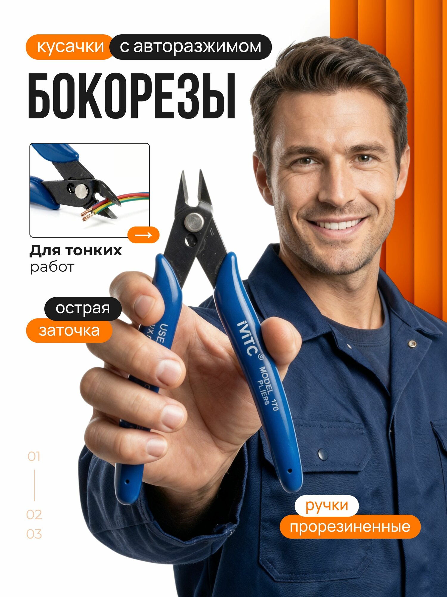 Кусачки-бокорезы iViTC, мини кусачки усиленные с прорезиненными ручками для провода, проволоки