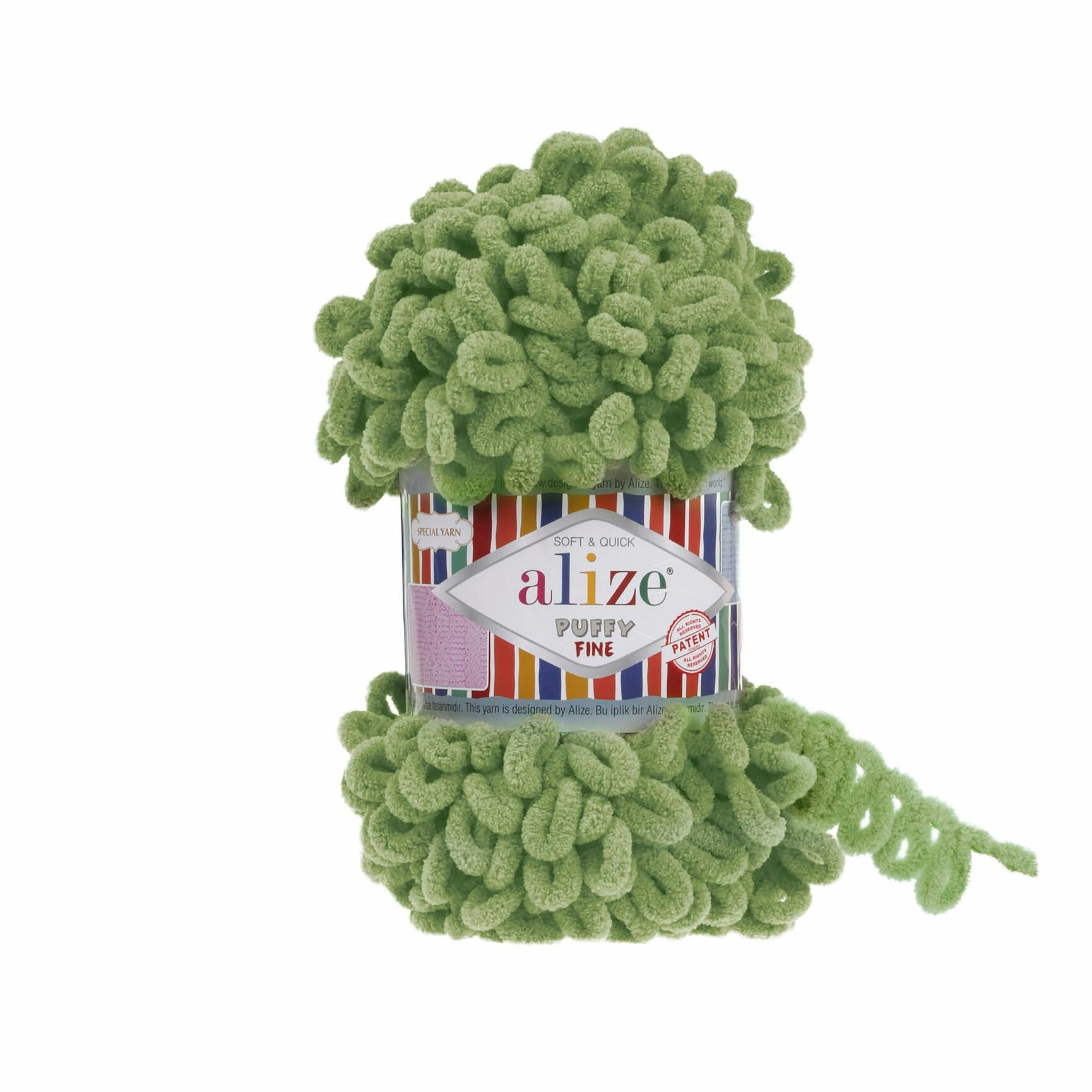 Пряжа для вязания Alize Puffy Fine 1 моток (14 м, 100 гр), цвет 485 зелёная черепаха