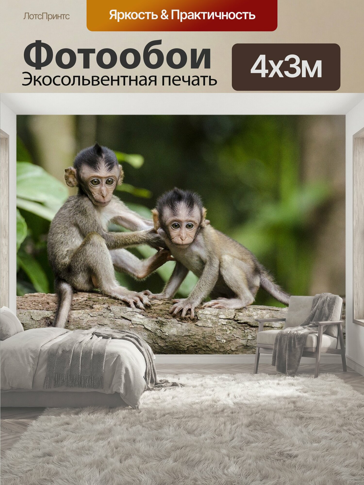 Фотообои "Обезьяны, природа, животные" 400x300 см. экосольвентная печать