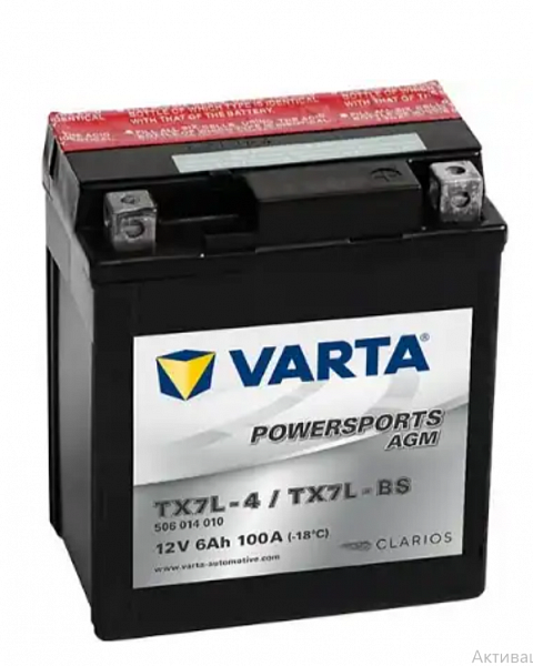 Аккумулятор мотоциклетный VARTA AGM 6 А. ч 100А 506 014 010 TX7L-BS (114x71x131) 114x71x131
