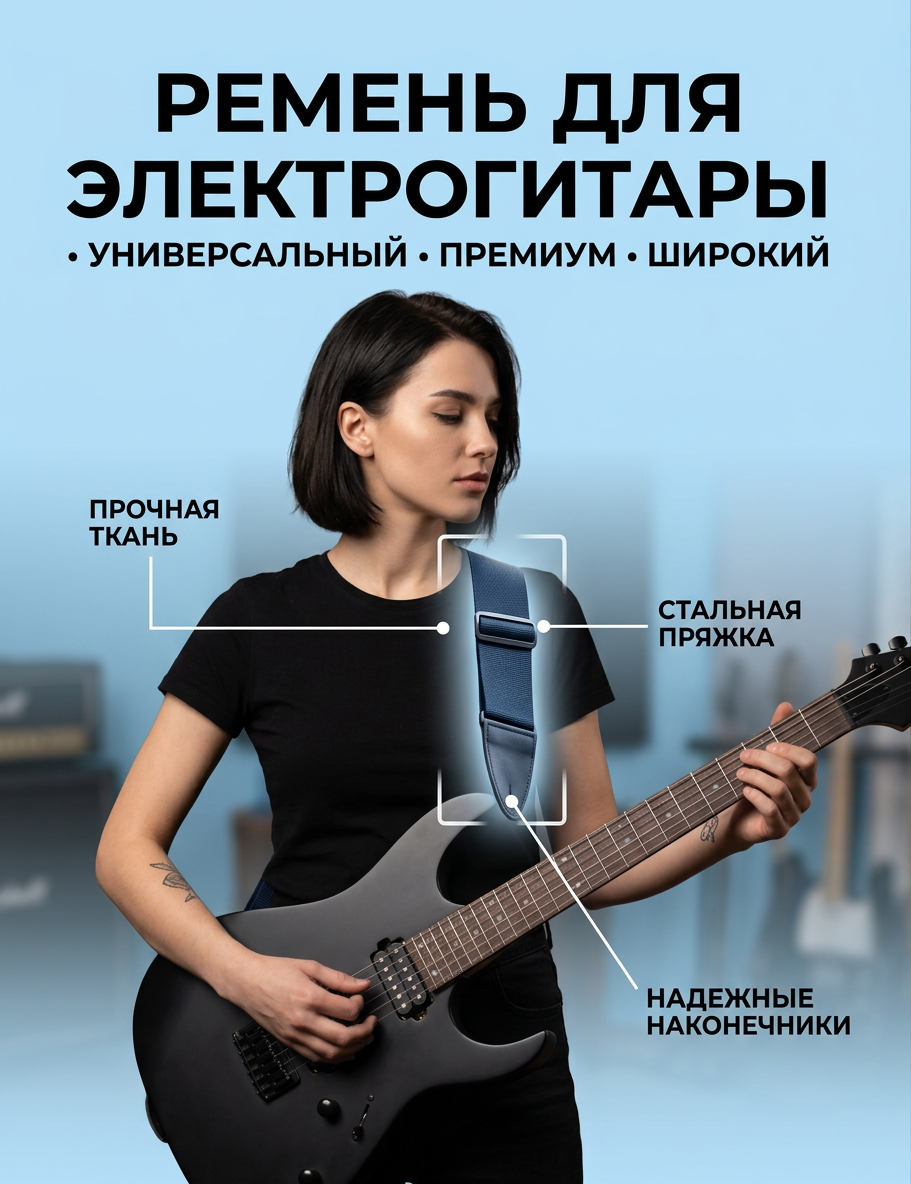 Ремень широкий для электрогитары черный удобный Мозеръ ргэ 1