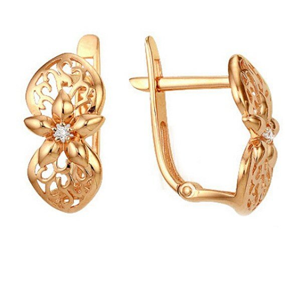 Серьги, красное золото, 585 проба, фианит