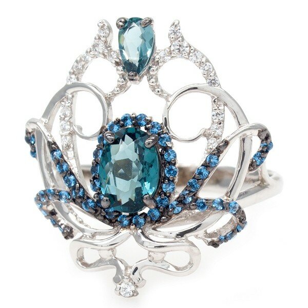 Кольцо тонкое, широкое JEWELIN, серебро, 925 проба, родирование, кристалл, фианит