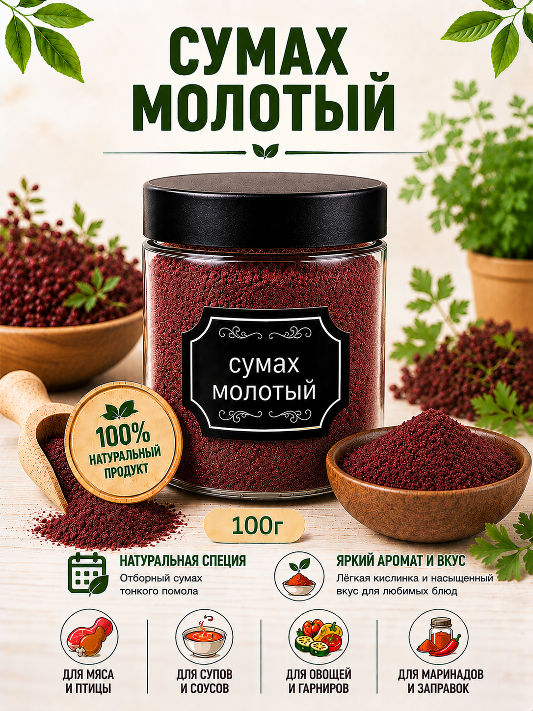 Сумах натуральный, Индия, 100г