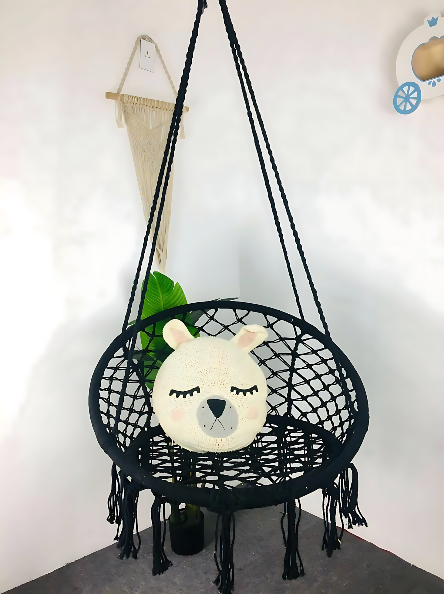 Кресло-гамак качели, текстиль, жаккард, максимальная нагрузка 150кг, black