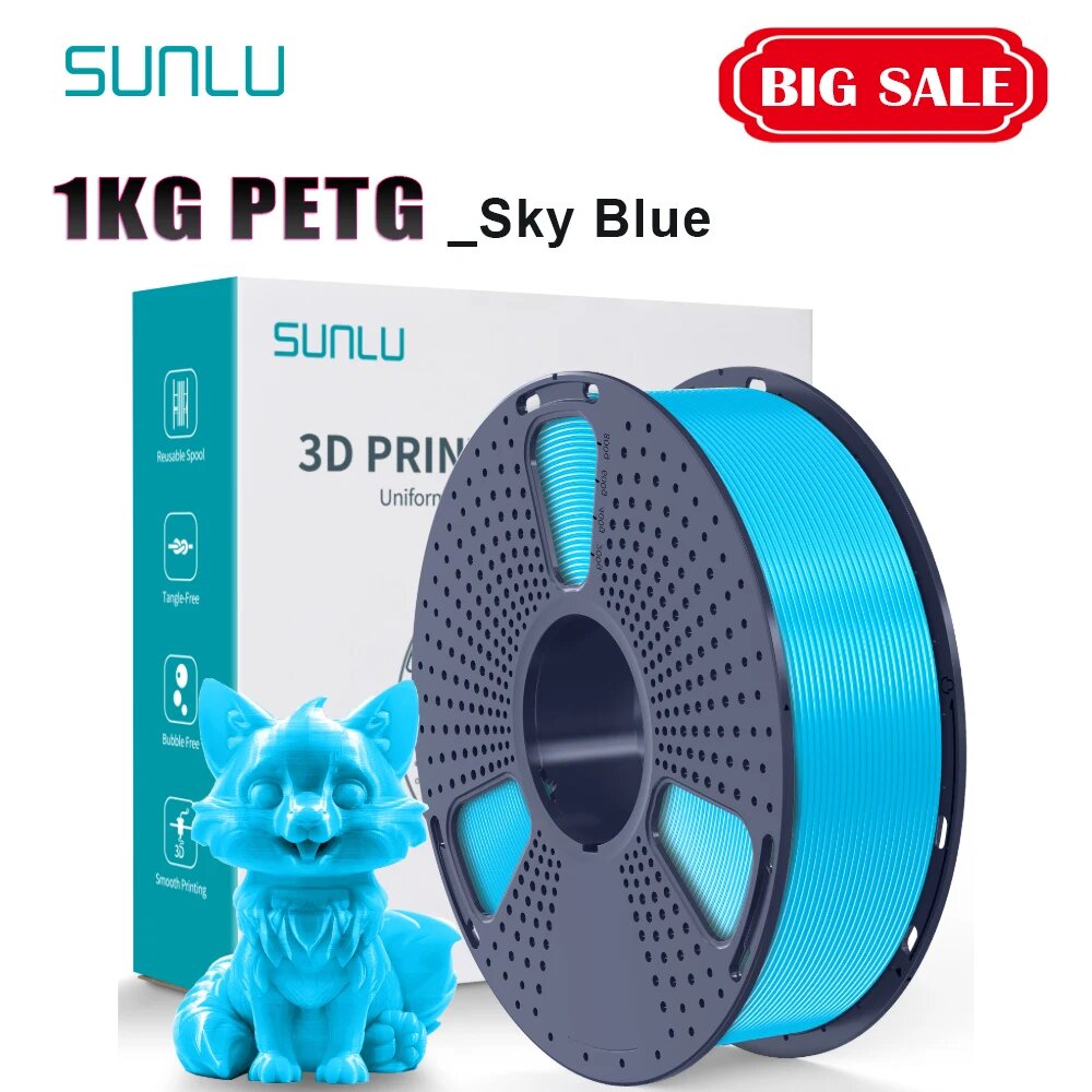 SUNLU нить PETG 1,75 мм, многоцветная, 1 кг Голубой, Sky Blue