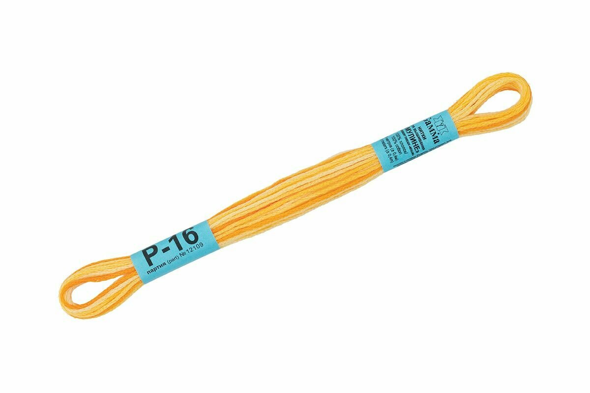 2 шт. Нитки для вышивания "Gamma" мулине меланж 100% хлопок 8 м Р-16 яр. оранжевый-бл. желтый