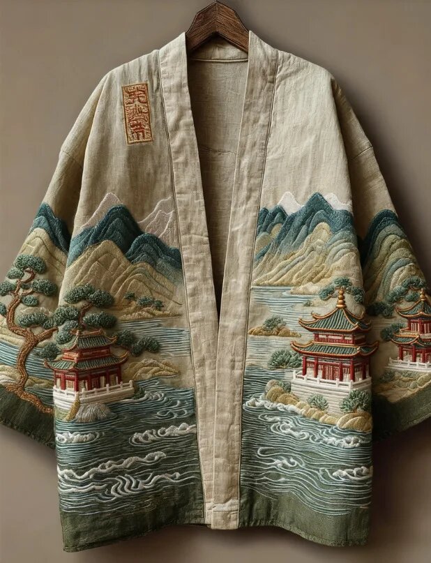 Женское хаори DIDUQIPAO, японский стиль укиё-э, полиэстер