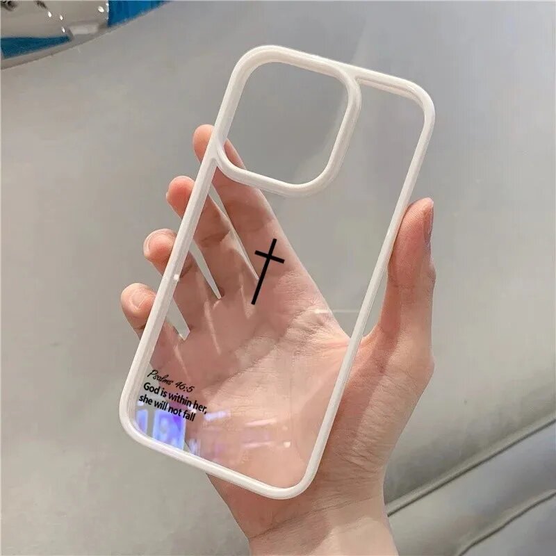 Прозрачный чехол для iPhone с крестом и цитатой, Style 2