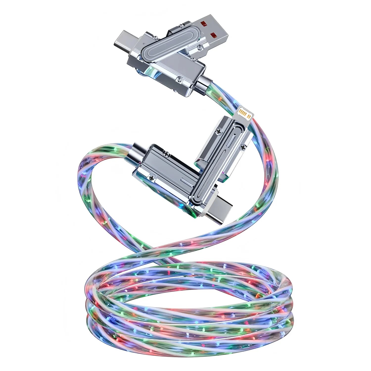4 в 1 240 Вт RGB USB-кабель типа C для быстрой зарядки телефона Шнур для передачи данных для iPhone 14 13 Pro Max Xiaomi Sams.