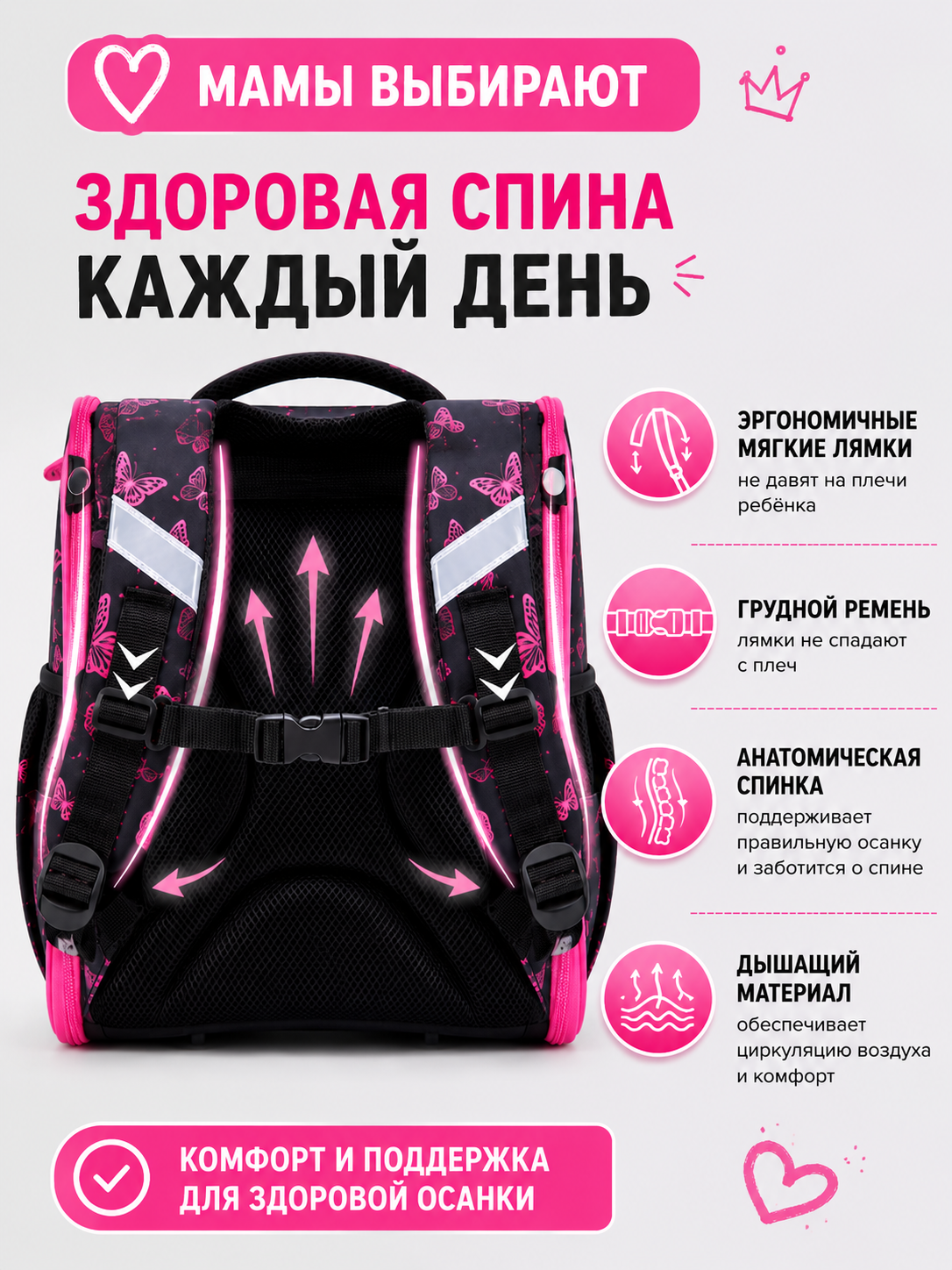 Ранец школьный для девочки первый класс 14 л + брелок School Standard(Скул Стандарт) — фото 1