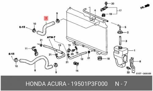 Патрубок радиатора резиновый Honda 19501P3F000
