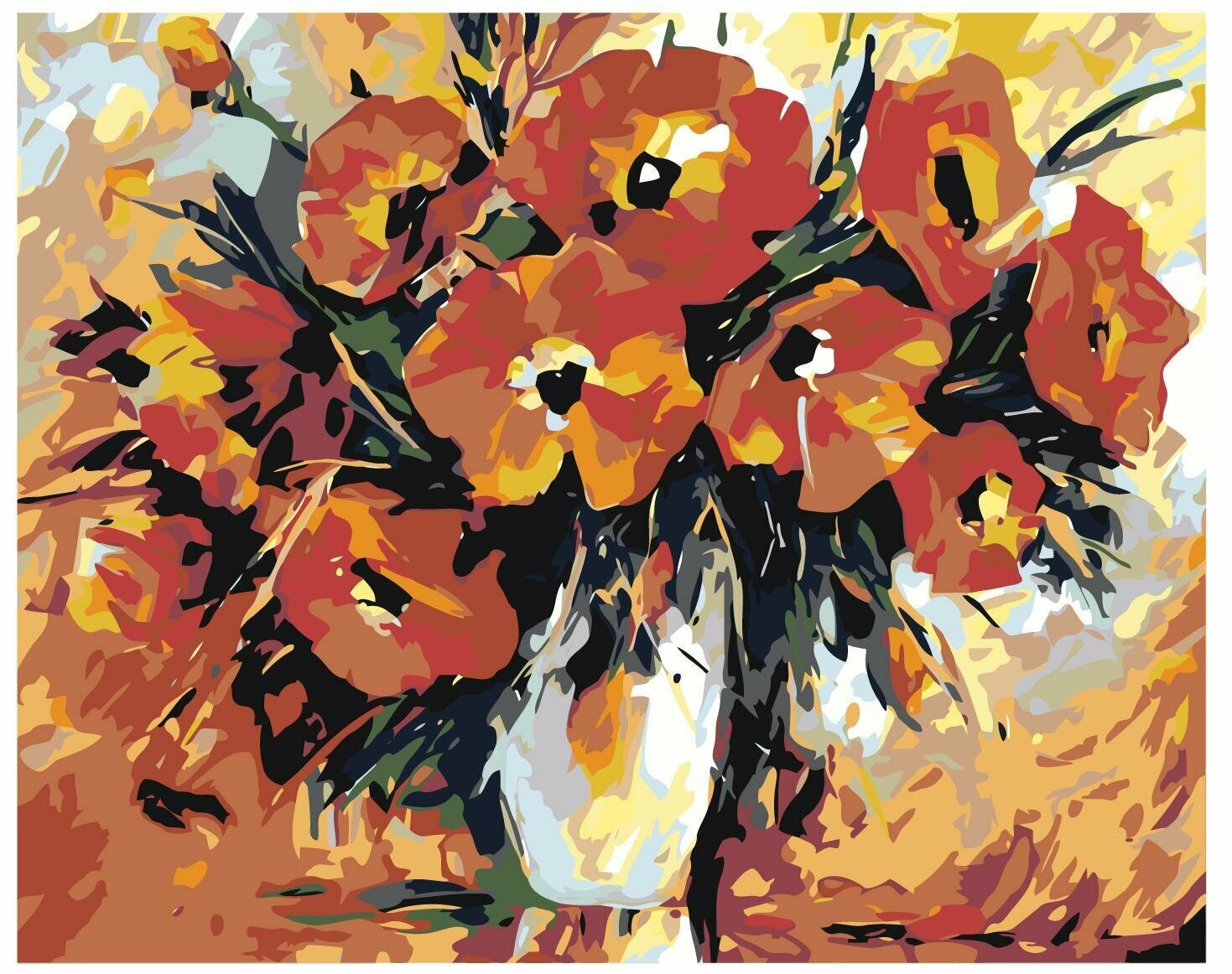 Картина по номерам, 40 x 50, KRYM-FL02, цветы, маки, букет, живопись, натюрморт