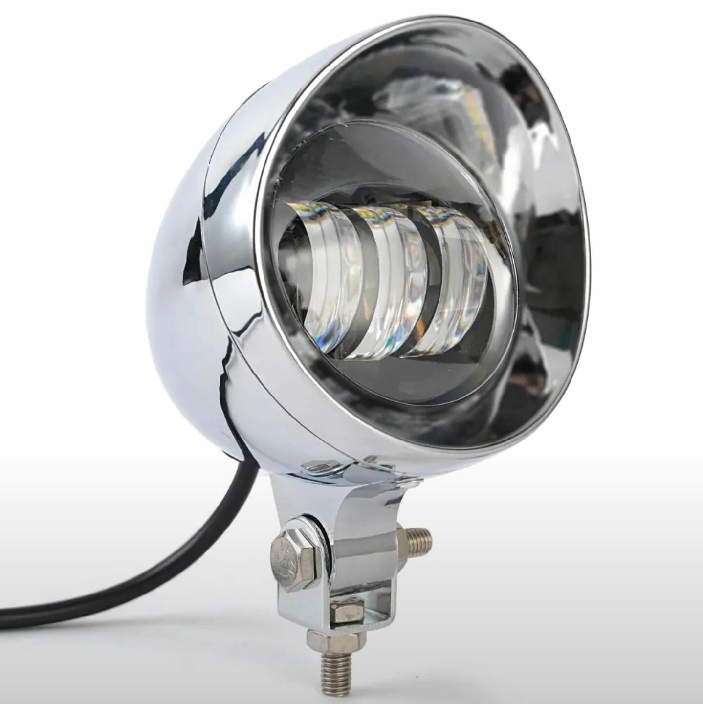 Фары LED дополнительного света для мотоцикла, хромированные, 2шт