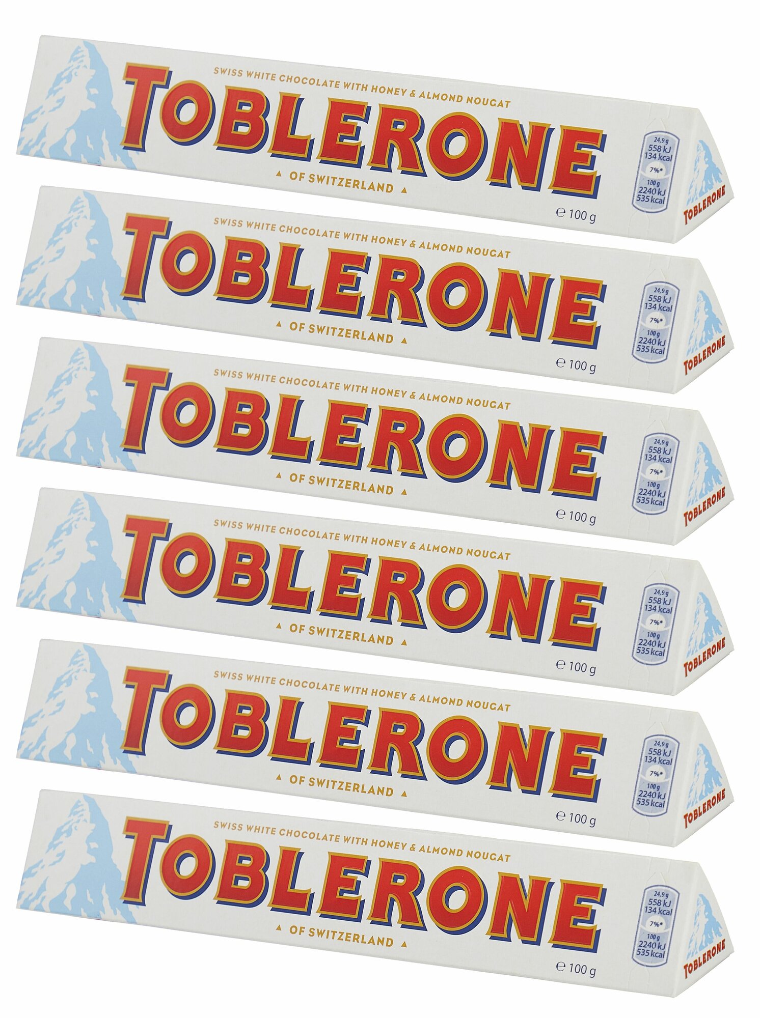 TOBLERONE шоколад белый с медово-миндальной нугой 100гр, 6шт. Швейцария
