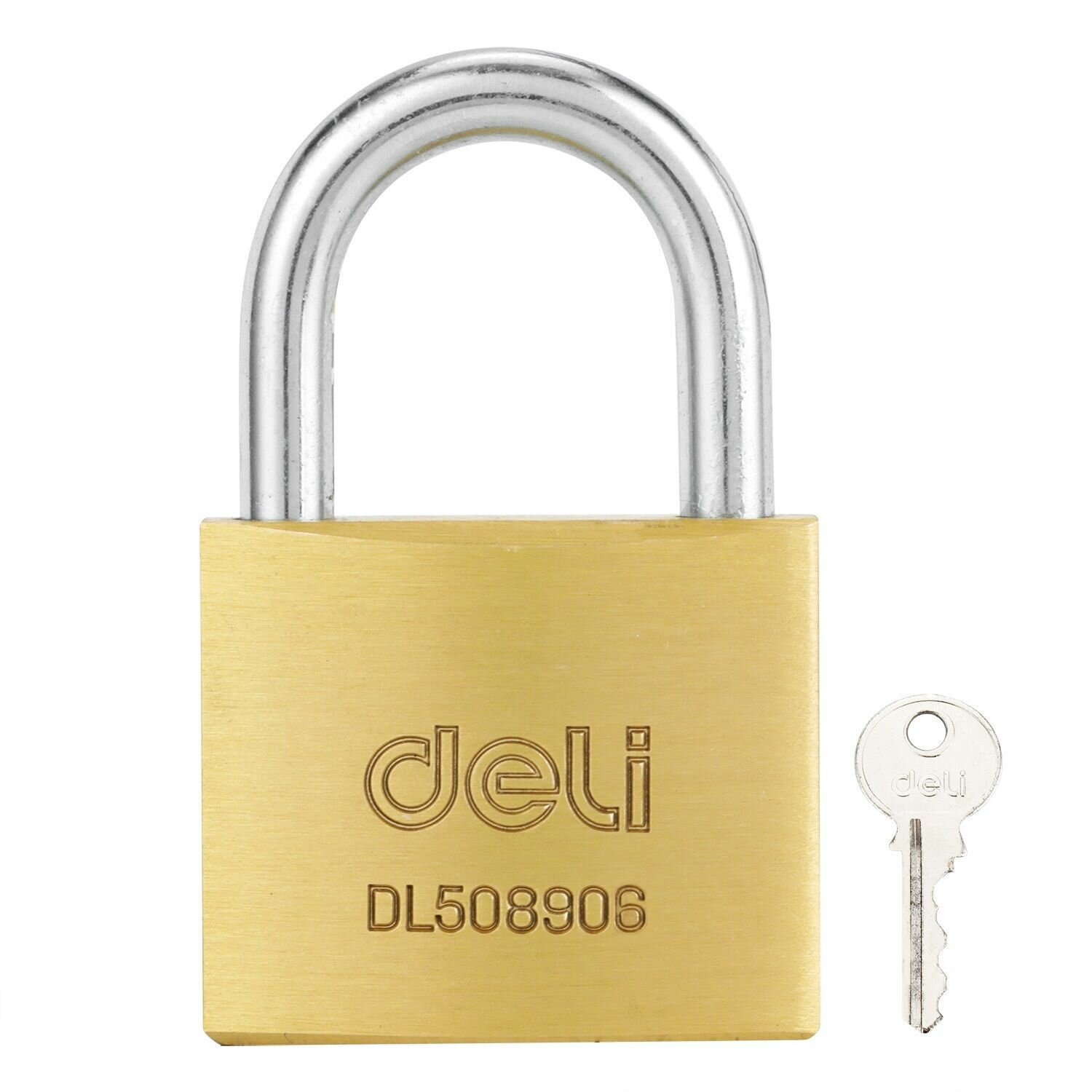Замок навесной латунный 50мм Deli DL508906 (автомат, 3 ключа, закаленная дужка)