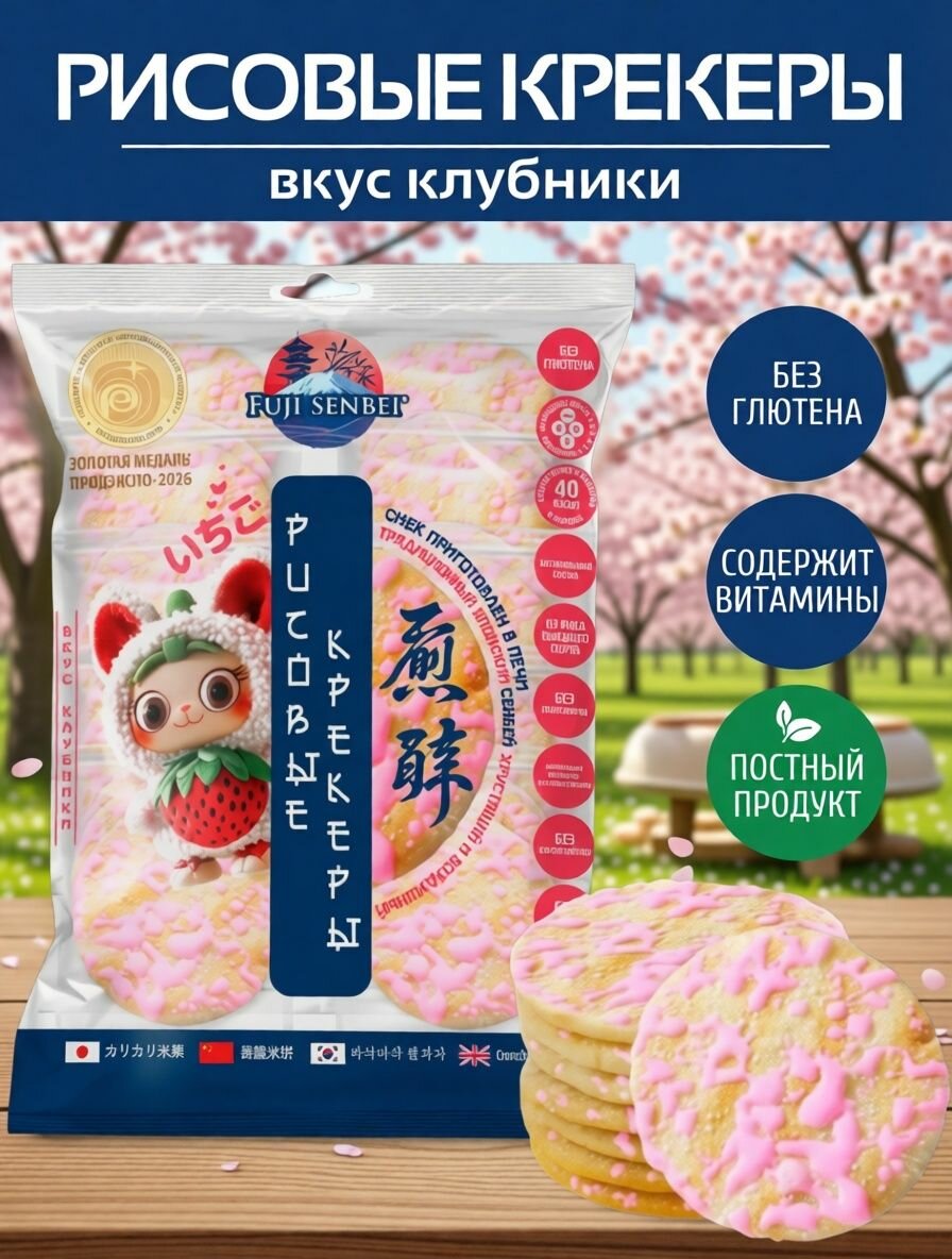 FUJI SENBEI Рисовые крекеры со вкусом клубники, Японское печенье 106гр