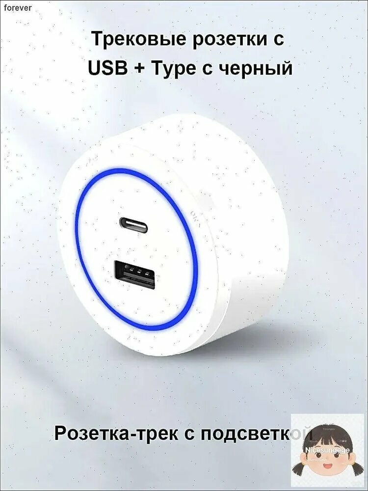 Розетка для трековой системы USB+Type C / Розетка-трек с подсветкой