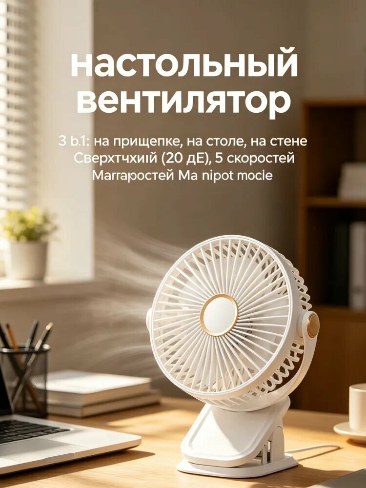 Портативный вентилятор 桌面小风扇01, белый