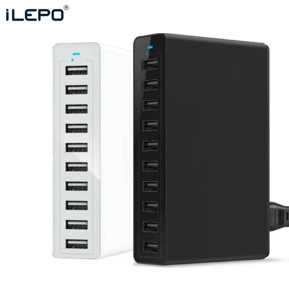 10-портовая USB-зарядная Станция Мощностью 60 Вт Для Мобильных Телефонов — Настольная Black, EU Plug