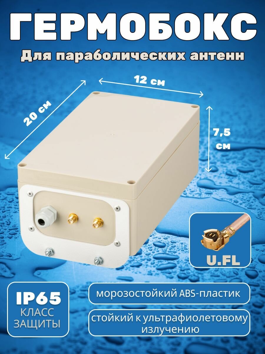 Гермобокс для сетчатой параболической антенны, KROKS KGG-SMAx2 (U.fl)