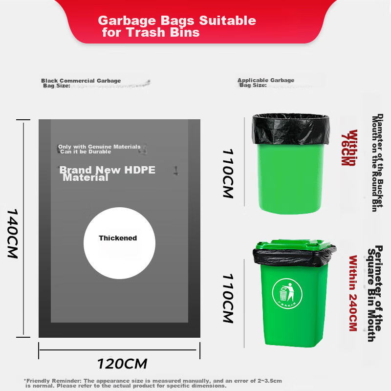 Jian Ya Large Garbage Bags, Extra Large 120x140cm, 50 Count, Thickened, Black, for Hotels, Property Management, Commercial Use, Flat-Top Plastic Bags