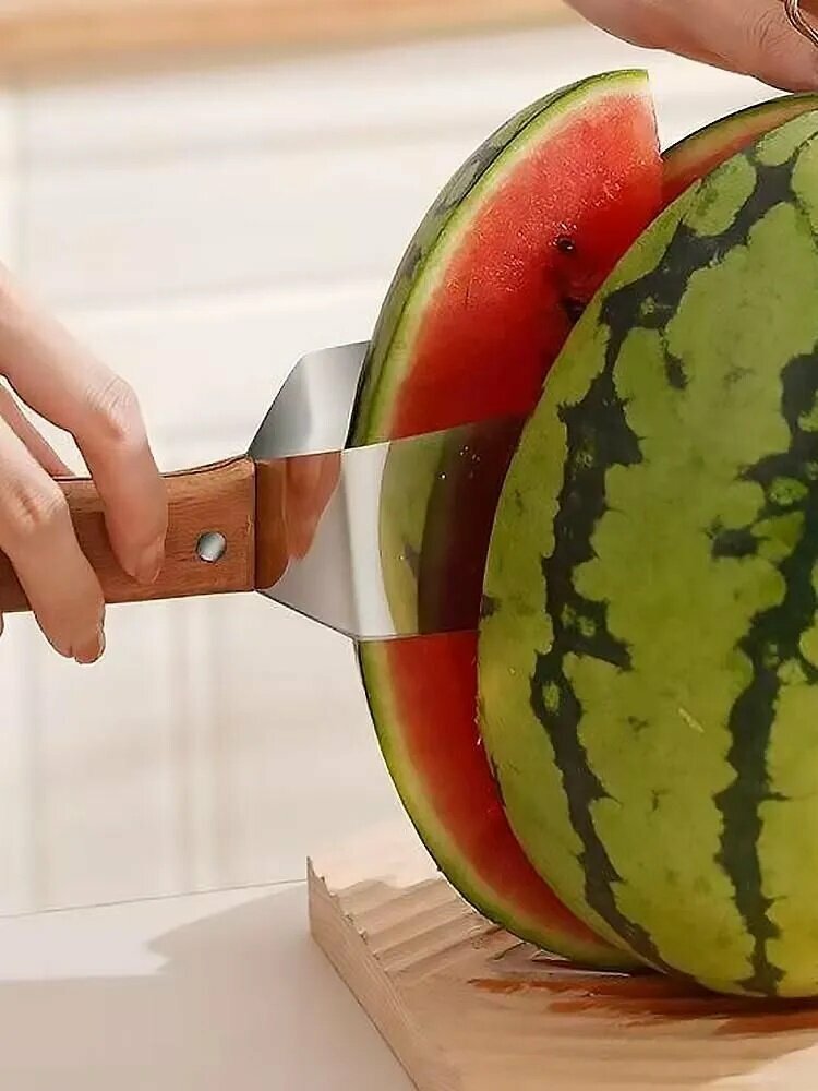Треугольный нож для арбуза, деревянная рукоятка, кухонный гаджет из нержавеющей стали.