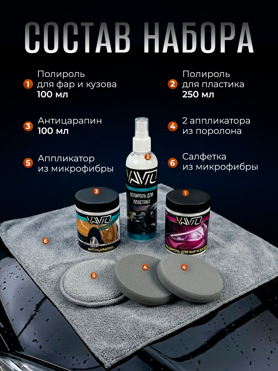 Набор для полировки Vavto, для авто, с аппликаторами, для кузова и фар, автокосметика — фото 1
