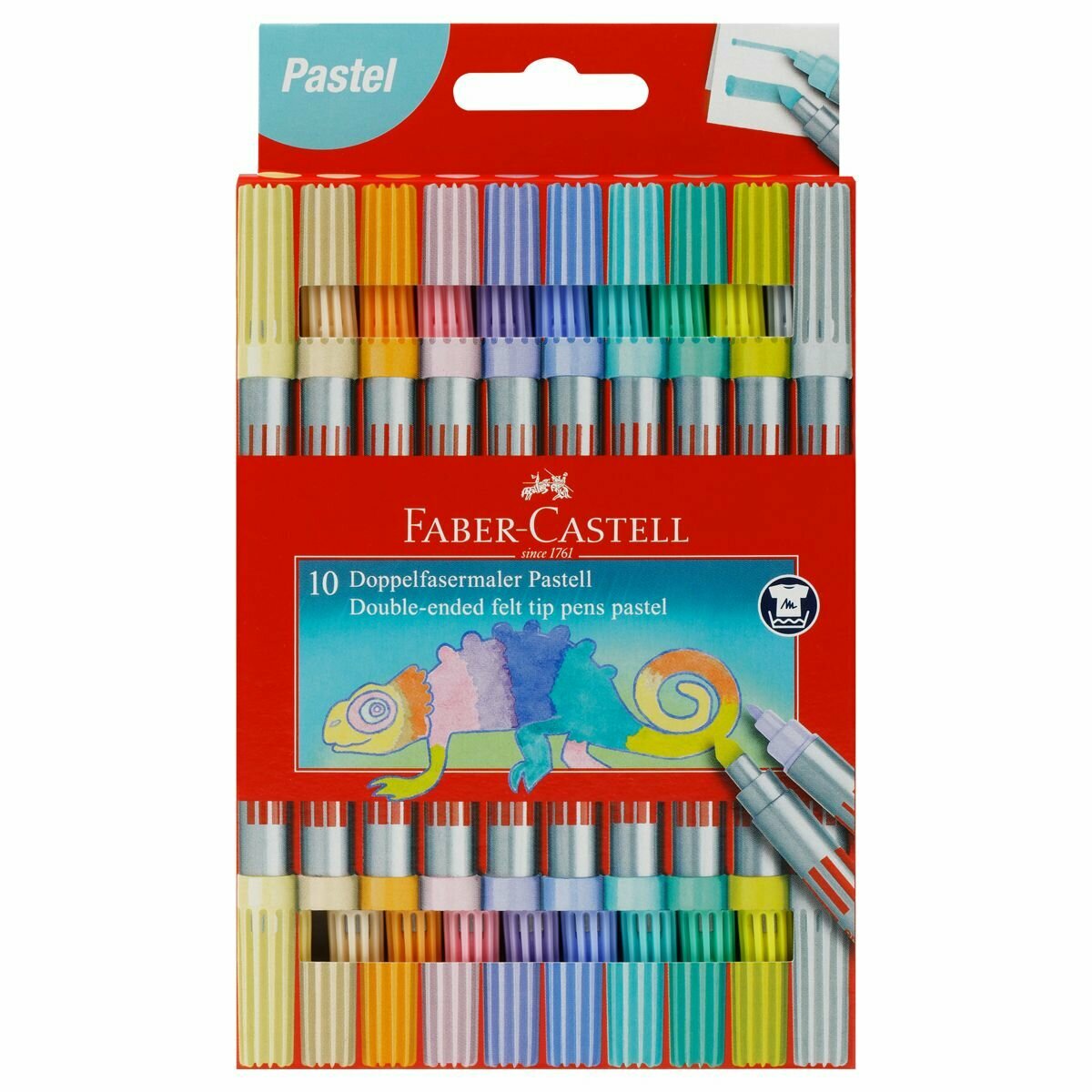 Фломастеры двусторонние Faber-Castell, 10 пастельных цветов, смываемые, пластиковая упаковка