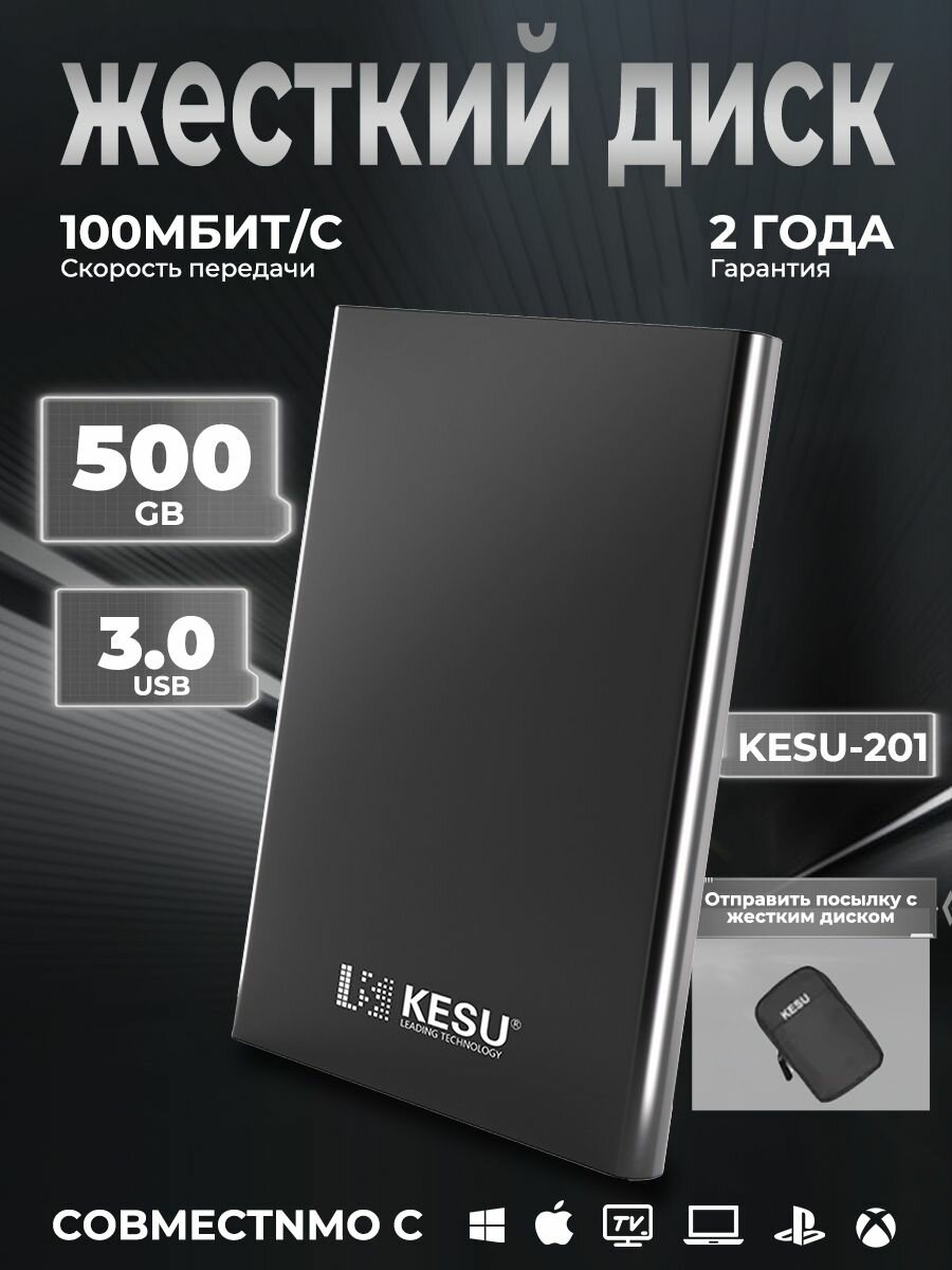 KESU 500 ГБ Внешний жесткий диск 201, Композит, черный матовый