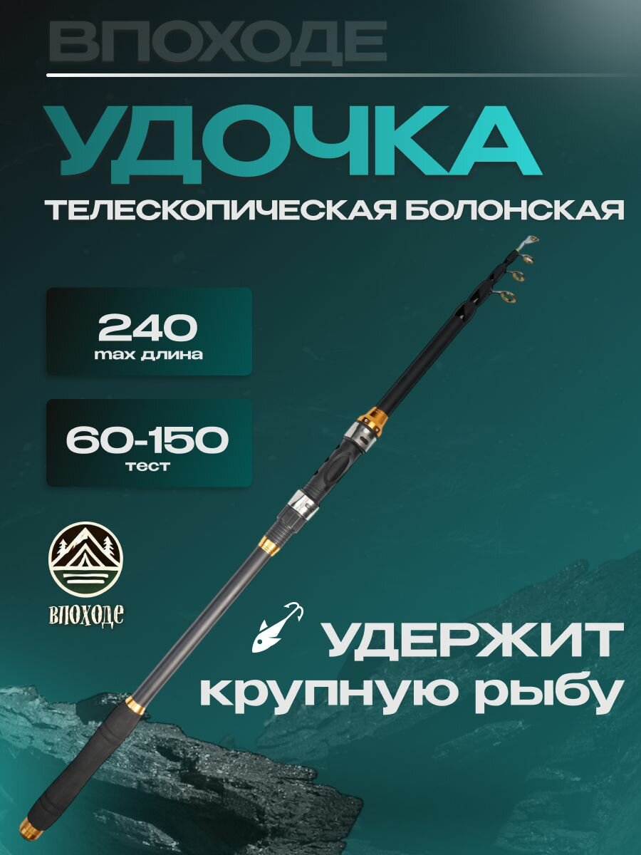 Удочка для рыбалки, телескопическая болонская 240 см, 60-120 г