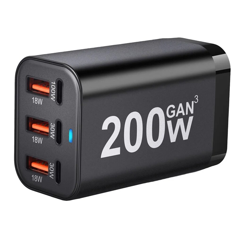 USB C Для Быстрой Зарядки, 200 Вт, 6 Портов, Быстрое Зарядное Устройство GaN, Адаптер Питания, Вилка Европейского Стандарта