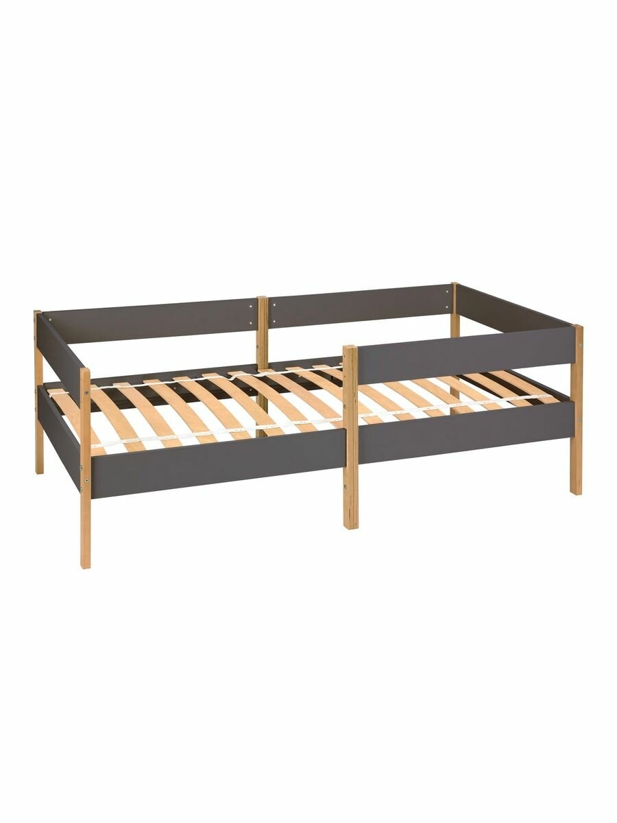Кровать детская 160х80 см Polini kids Simple 3435 с бортиком, детская кроватка подростковая, графит/дуб крафт золотой