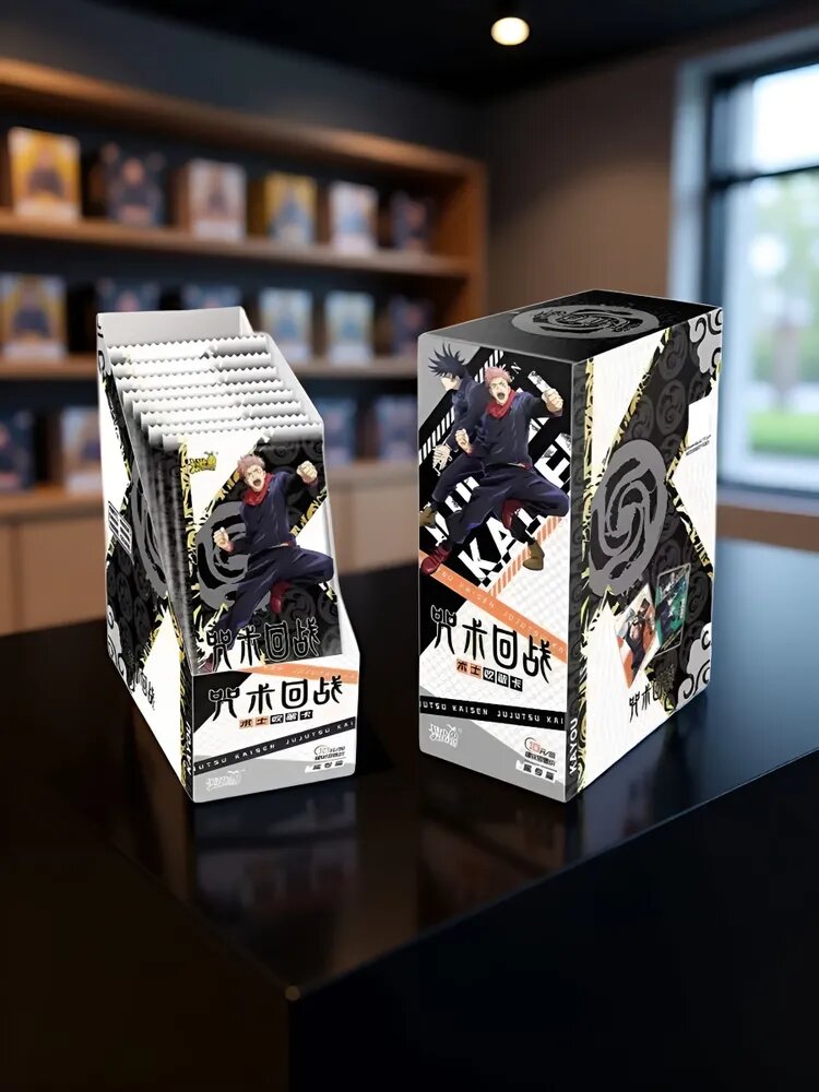 Коллекционные карточки Kayou Jujutsu Kaisen Школа магии 1-й выпуск. Полная коробка (18 упаковок, 90 карт). Редкие карты UR, BP Годзё Сатору