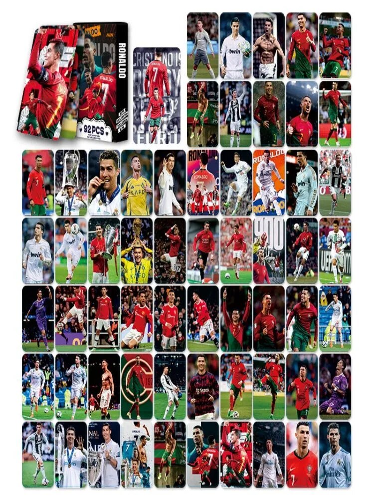 Лицензионные коллекционные карточки CR7 (92 шт): фото + наклейки. Клубы: Ман Юнайтед, Реал, Ювентус, Португалия, Аль-Наср. Подарок фанату