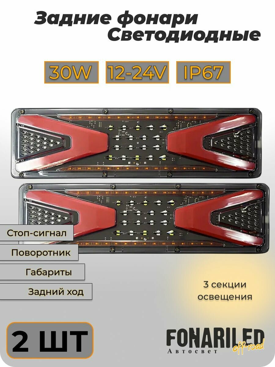 Светодиодный автомобильный задний фонарь для прицепов 12-24V FONARILED PRO, габаритный фонарь для грузовика с бегающем поворотником, указатель поворота, габариты, стопак, 2шт