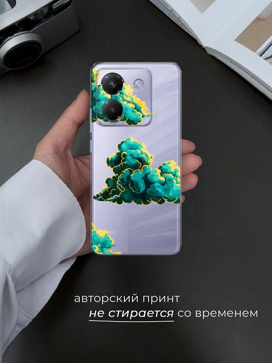 Чехол на Poco M7 Pro / Поко М7 Про с принтом Звезды с облаками, прозрачный — фото 1