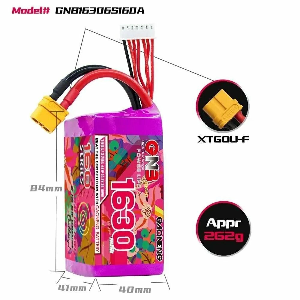 GAONENG GNB 4S/6S/8S 1530mAh 14.8V/22.2V/29.6V 160C LiPo Battery With XT60 Connector Аксессуары для игрушечных машинок