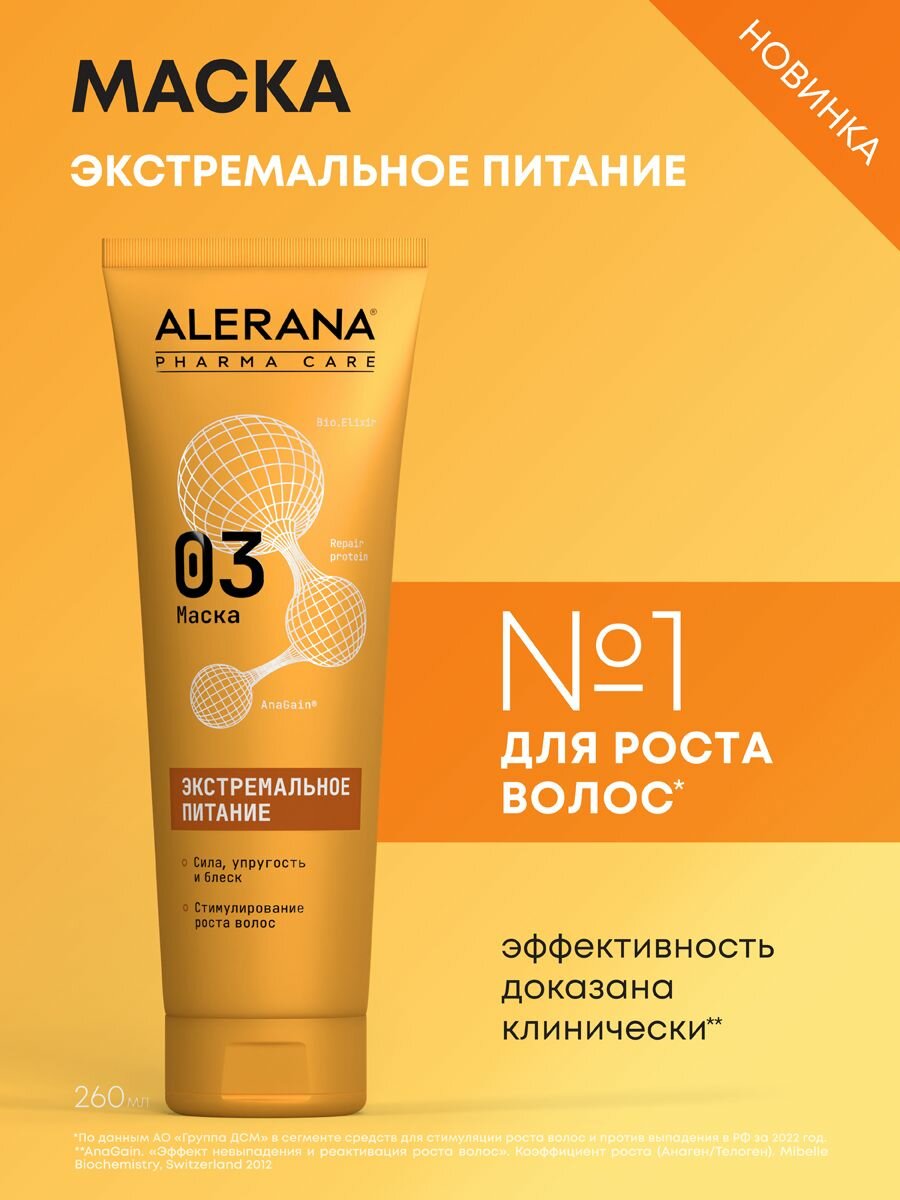 Маска Алерана Alerana Pharma Care для экстремального питания и роста волос, от секущихся кончиков и ломкости для сухих и поврежденных волос, 260 мл