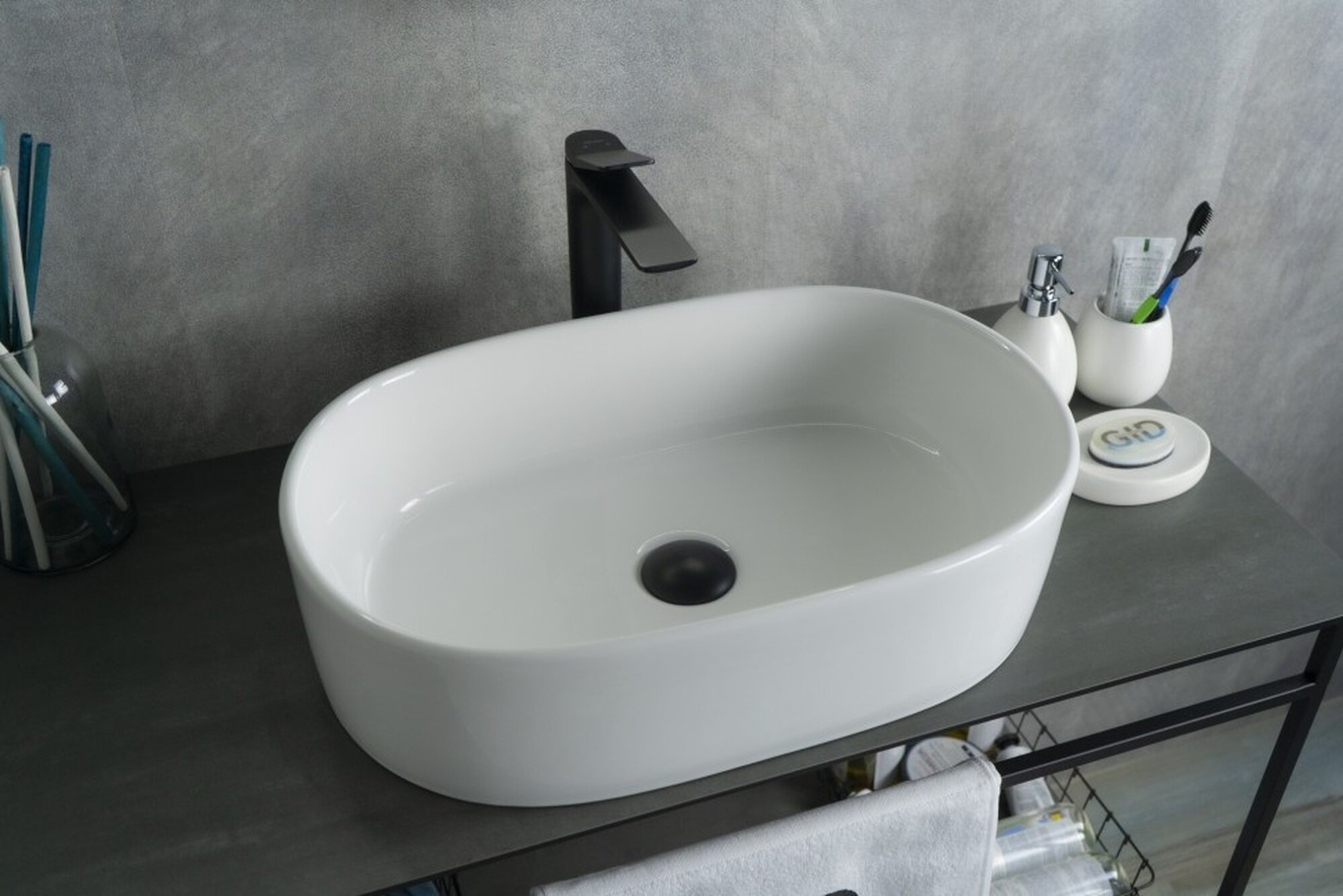 Раковина Gid N9025 51111, для ванной, накладная, цвет белый, 56x35x14