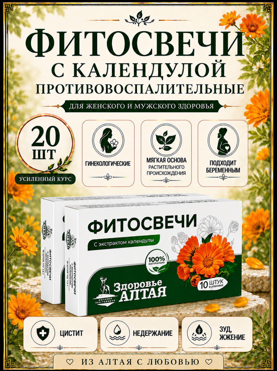 Фитосвечи гинекологические от цистита с Календулой ректально вагинальные для беременных Здоровье Алтая 20 шт