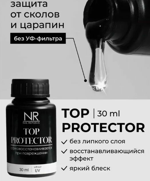 NR Топовое покрытие для маникюра TOP PROTECTOR без UV фильтра (30 мл)