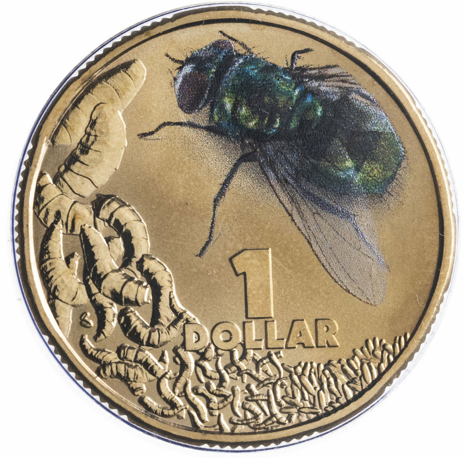 Австралия 1 доллар 2014 "Яркие насекомые - мясная муха", Алюминиевая бронза, в сохранности UNC