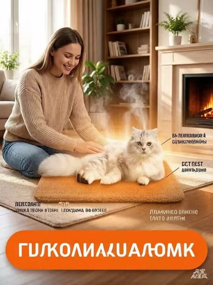 Лежанка для кота на подоконник, 75х45см, на окно, коврик, подстилка, подушка меховая