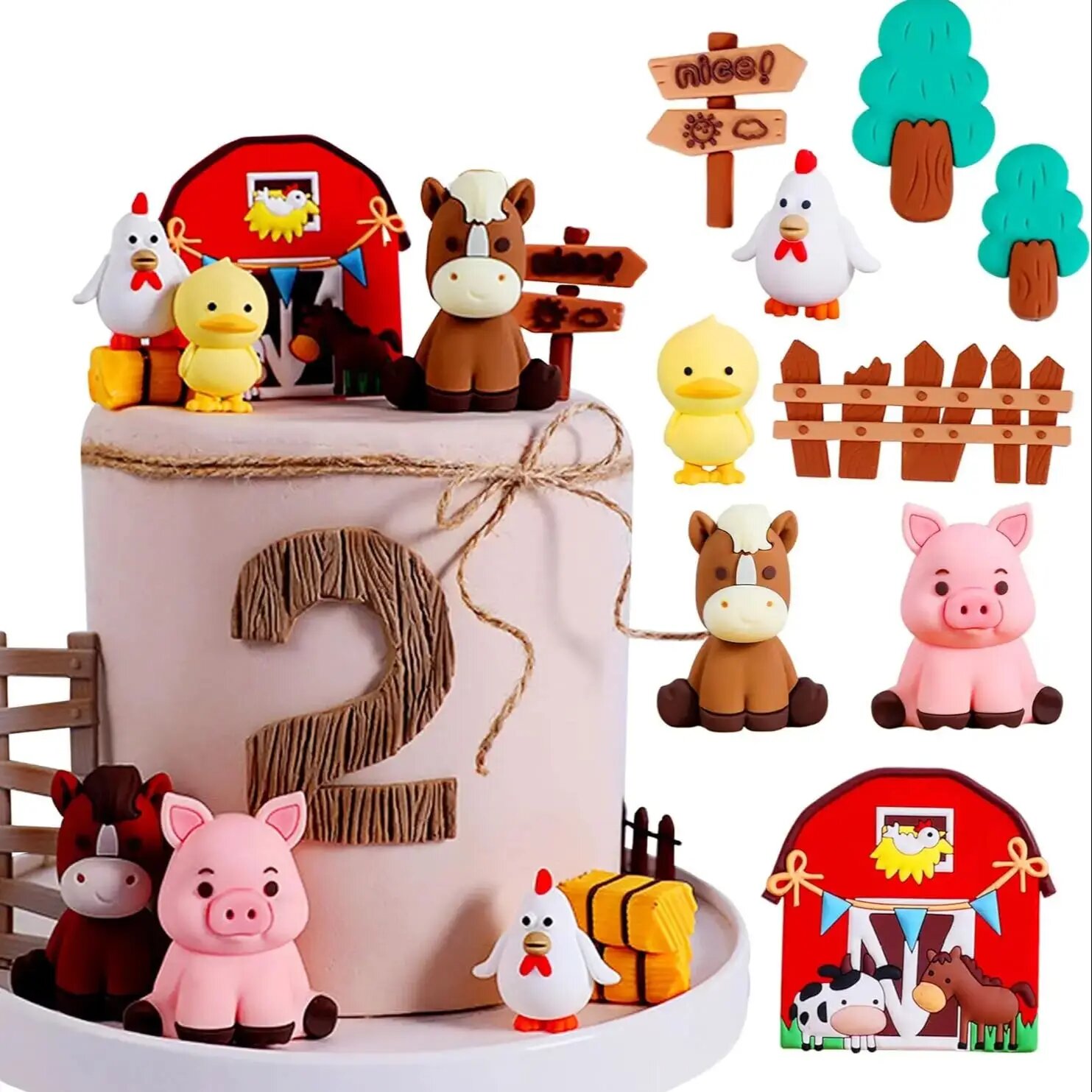 Топперы для торта корова свинья red set