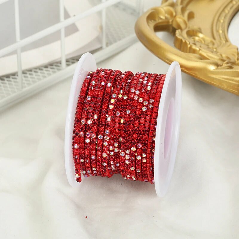 PEESOM хрустальная стразовая цепочка 2 мм, разноцветная Красный, SS6-10yards by roll, Red Series