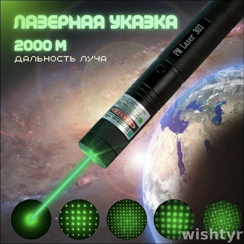 Эксклюзивный лазерный целеуказатель 2000 м с поджигом и проектором звездного неба в зеленом исполнении