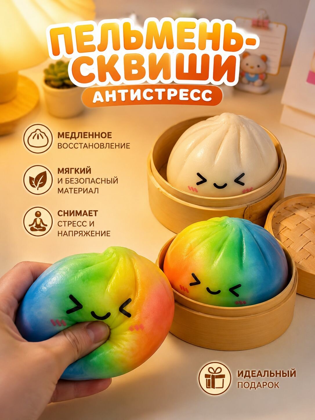 Мягкая игрушка-антистресс пельмень сквиши